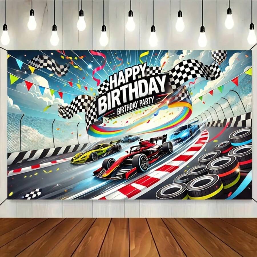 Racing Themed Birthday Party Backdrop Banner, Made Of Polyester Fabric ...