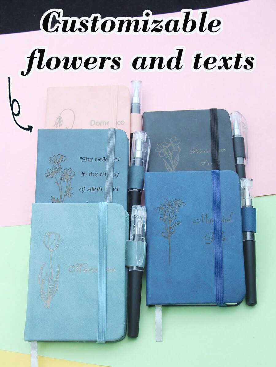 1 Personalized Notebook Set With Pen, Customized Floral Name Cover ...