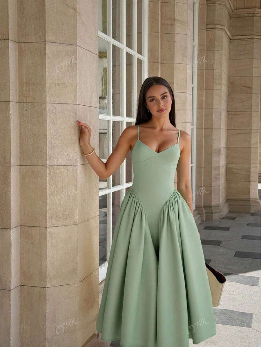 Women's Solid Color Ruched Back Tie-Up Vintage Elegant Casual Elegant ...