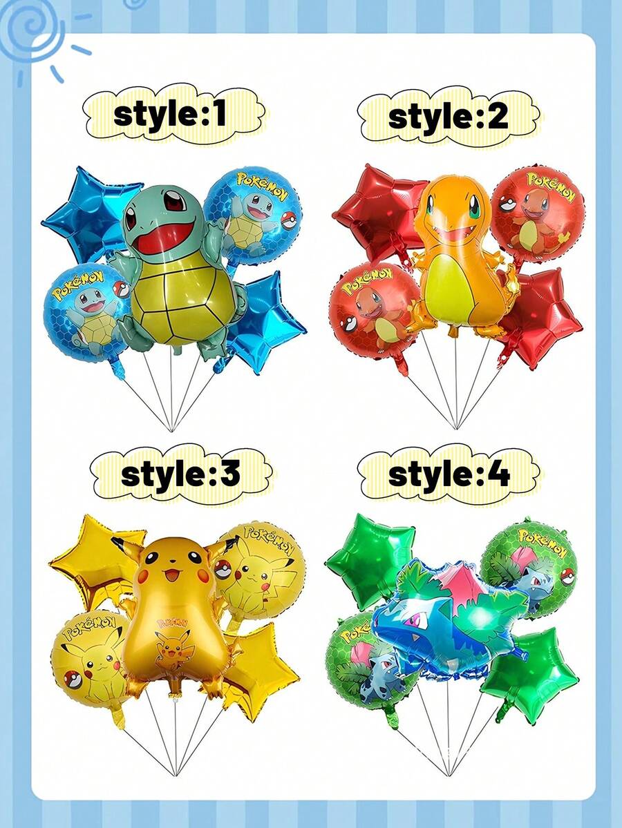 pokemon 5-Piece Pikachu Aluminum Film Balloons From Pokemon, Birthday ...