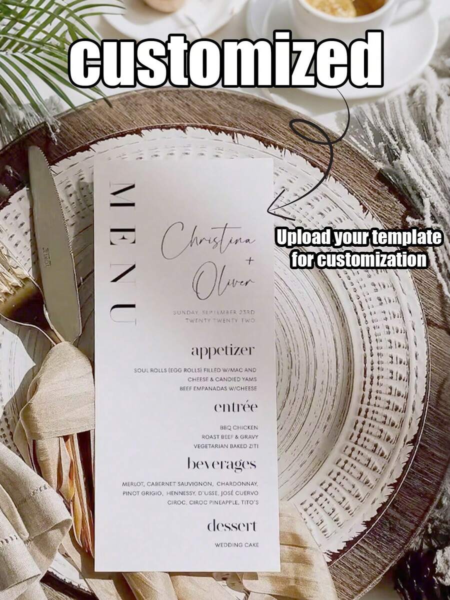 Menú personalizado, tarjeta de menú en blanco y negro sencilla, menú ...