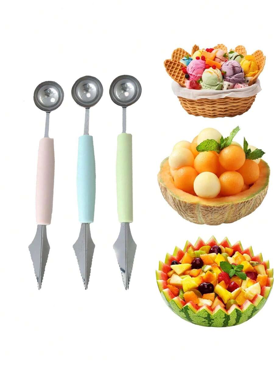 Stainless Steel Melon Baller Scoop,Double Sided Stainless Steel Melon ...