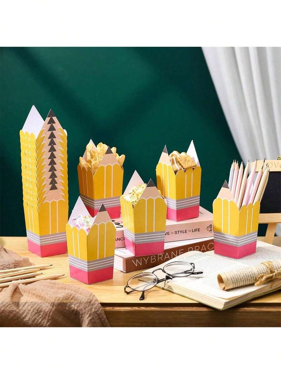 12 Pcs Children Back To School Pencil Candy Boxes,Pencil Shaped Candy ...