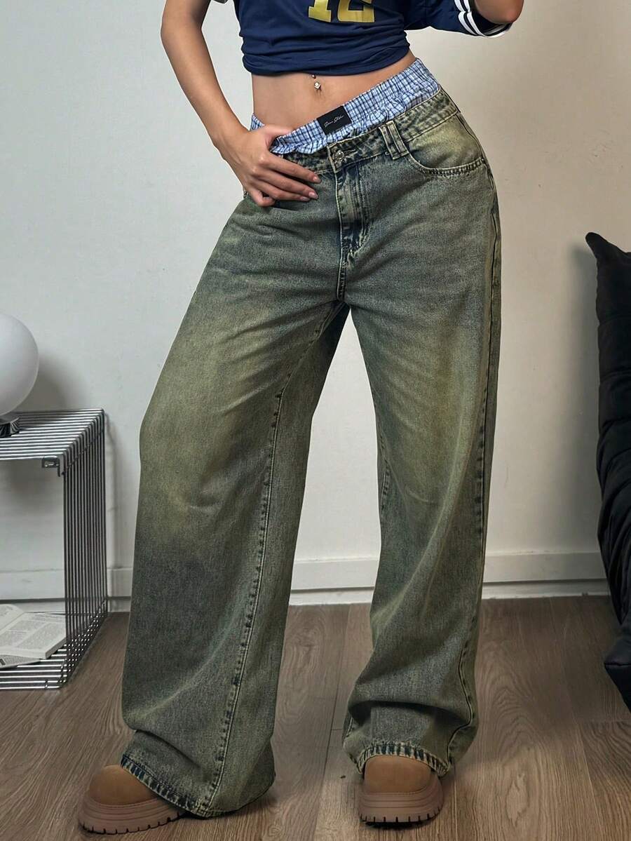 Women's Vintage Style Loose Straight-Cut Jeans, Featuring Zipper And ...