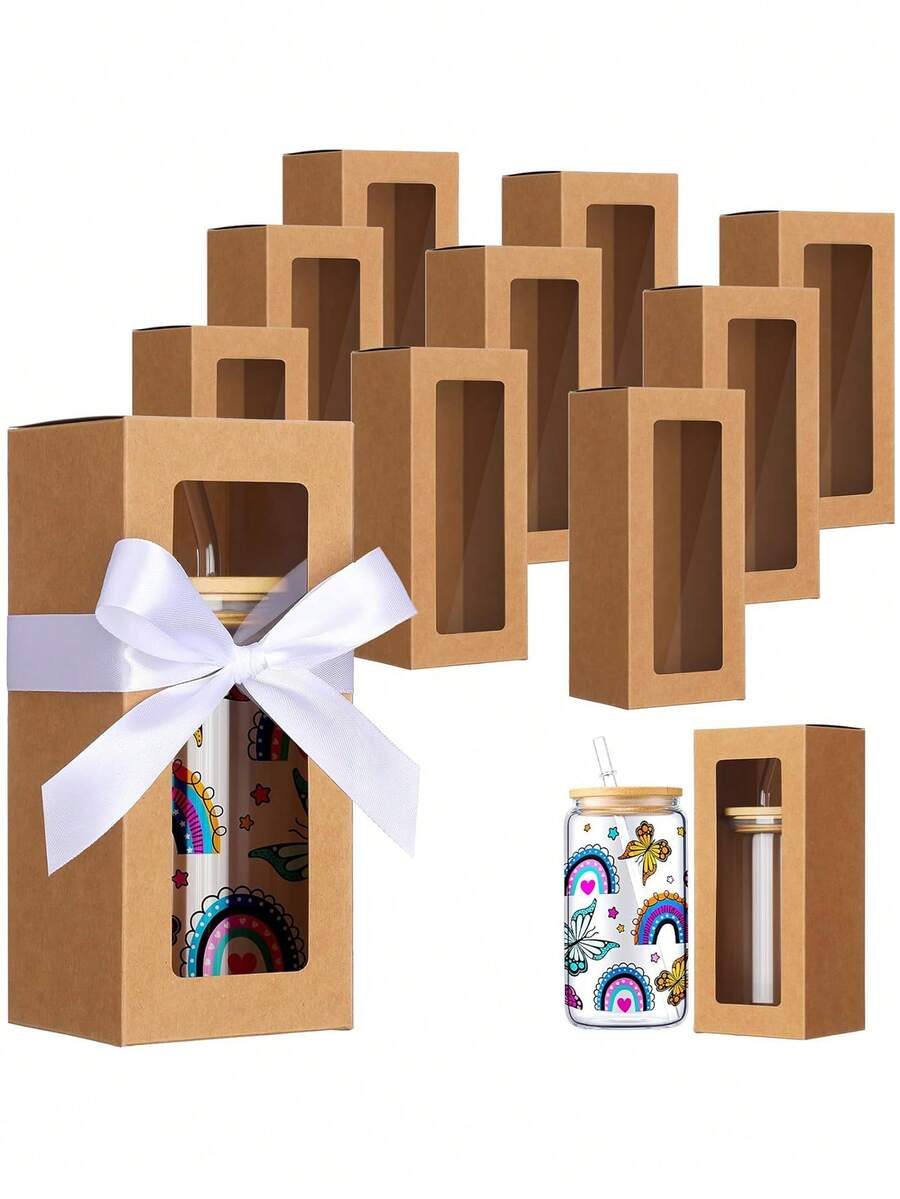 5pcs Sublimation Glass Cup Boxes,Brown Thank You Glass Bottle Boxes,For ...