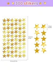 5 Sheets 300 PCS Holographic Star Stickers, Golden Stickers Teacher ...