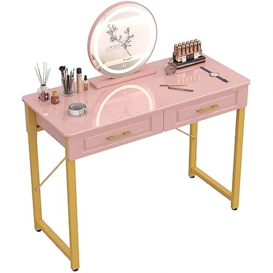 Modern Makeup Vanity Desk With Glossy Desktop,Bedroom Home Office ...