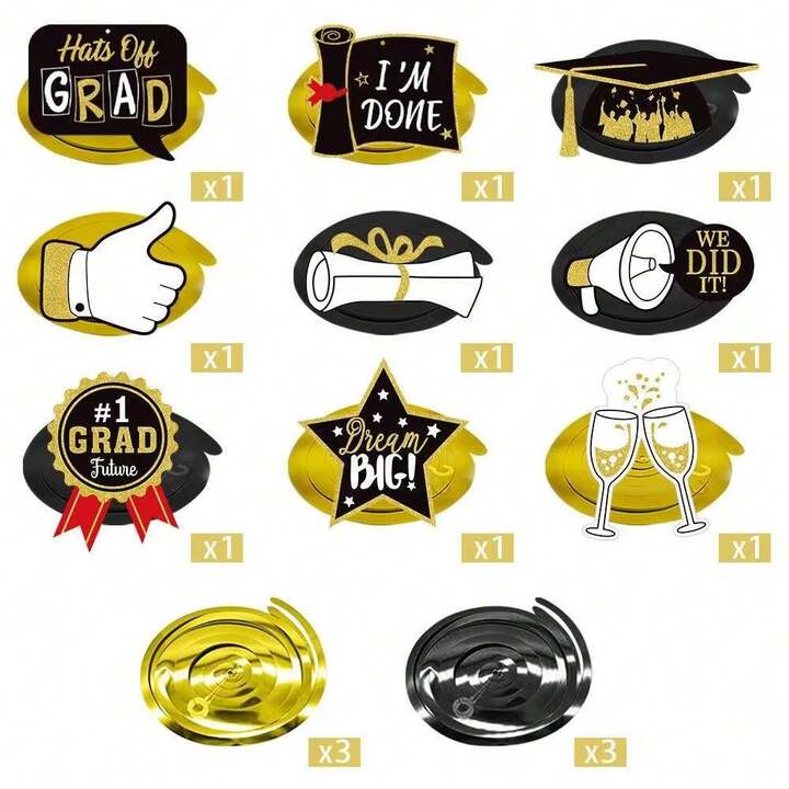 15pcs Gold & Black 2025 Graduation Spiral Decorations, For Ceiling ...