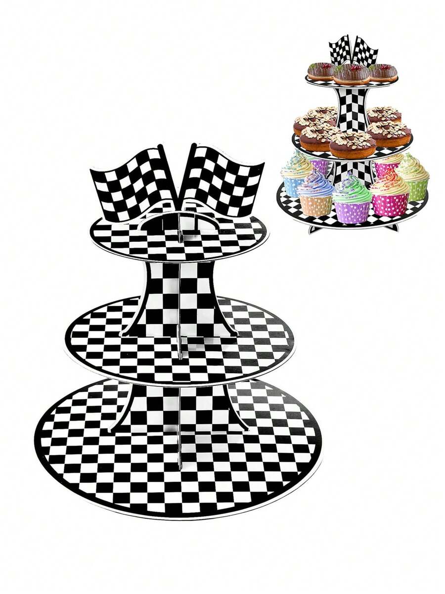 Pedestal para pastel de 3 niveles con tema de carreras, de papel a ...