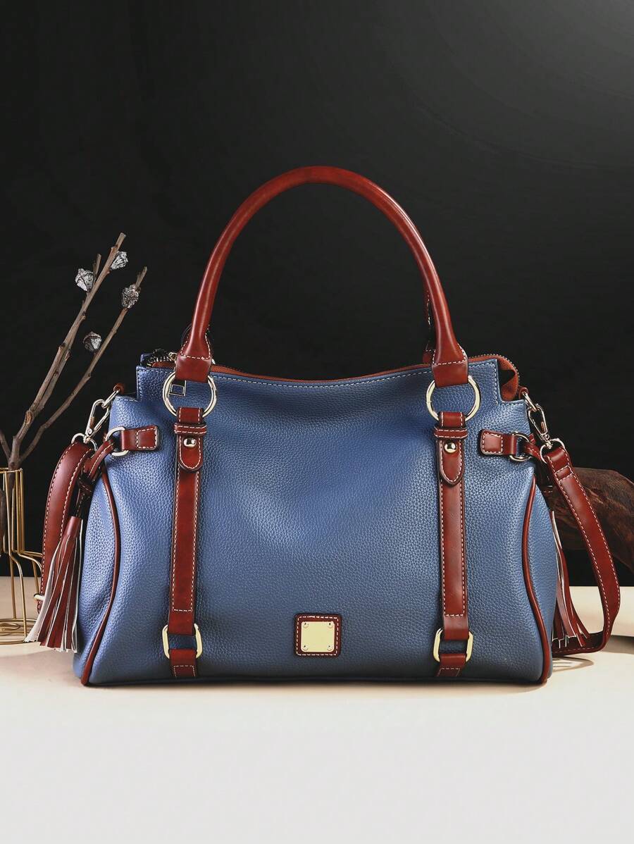 Refined Top Handle Zipper Satchel, Fashion-Forward Womens Textured PU ...