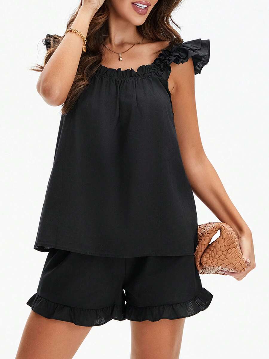 Women Summer Floral Pajama Set Ruffle Trim Cami Top Coquette Pj Set ...