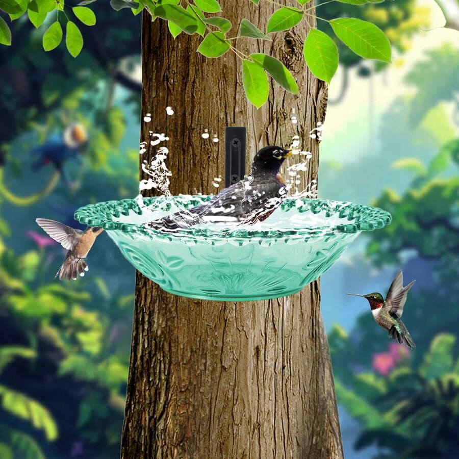 Hanging Bird Bath Bowl Transparent Bird Feeder Plate Garden Bird Bath ...