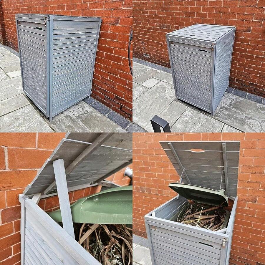 Samuel ALEXANDER 68cm X 1.14m Grey Wooden Outdoor Garden Wheelie Bin ...
