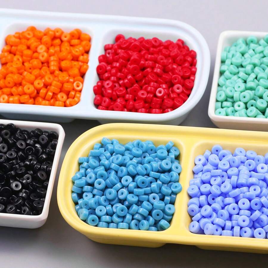 150pcs Flat Round Crystal Spacer Beads, Wood Color Ceramic Pearl, Glass ...