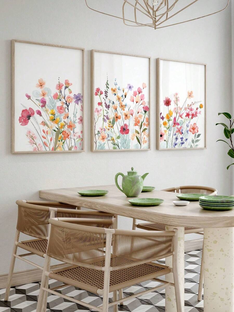 3 Stücke Blumen Wandkunst Dopamin Muster Bild Botanische Leinwand ...