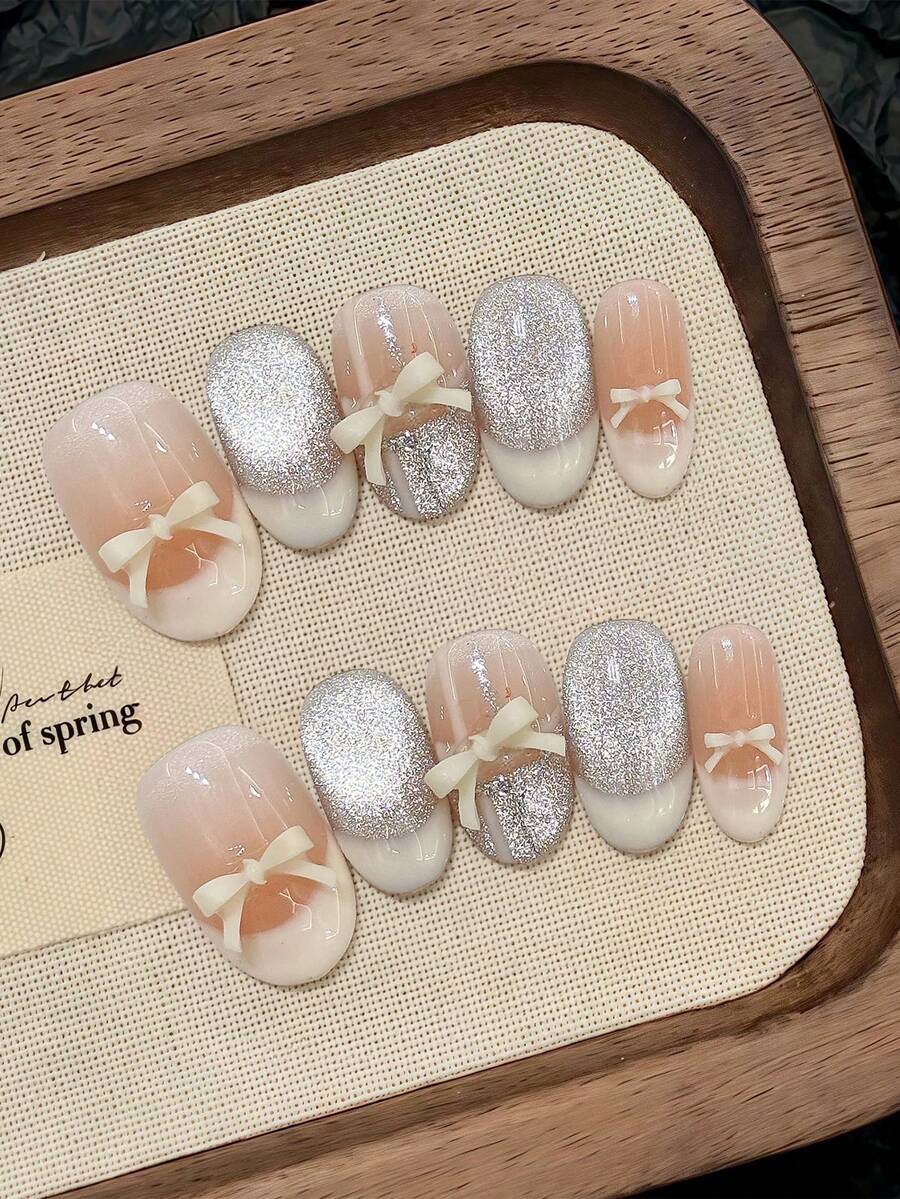 10Pcs Cat Eyes Fake Nails With French Tip Durable & Never Splitting ...