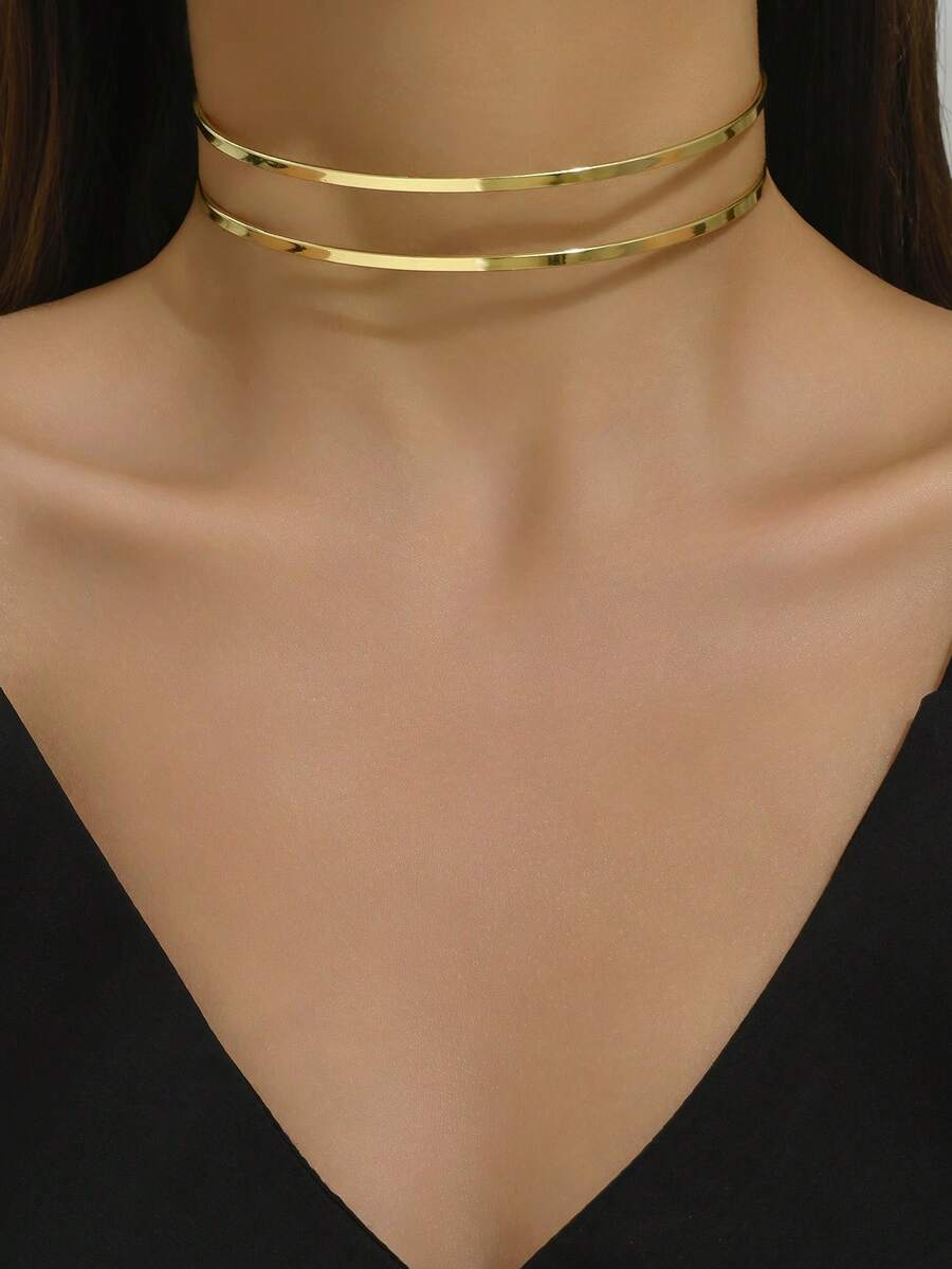 1pc Women's Minimalist Chic Double-Layer Open Choker Necklace ...