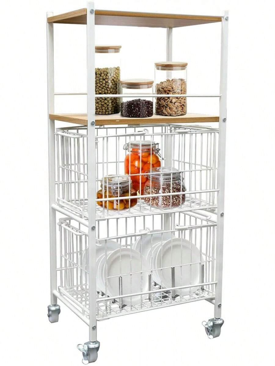 Kitchen Trolley Cart 4 Tiers Storage Rack Trolley Rolling Cart With 4 ...