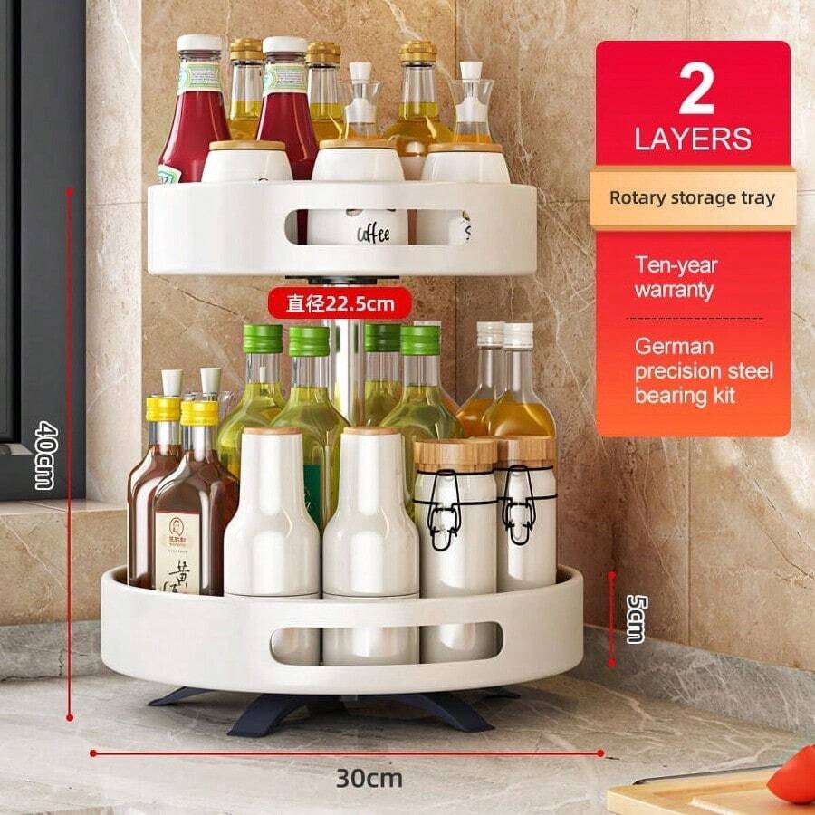2 Layers Rotary Kitchen Storage Rack Seasoning Rack Multi-Function Soy ...
