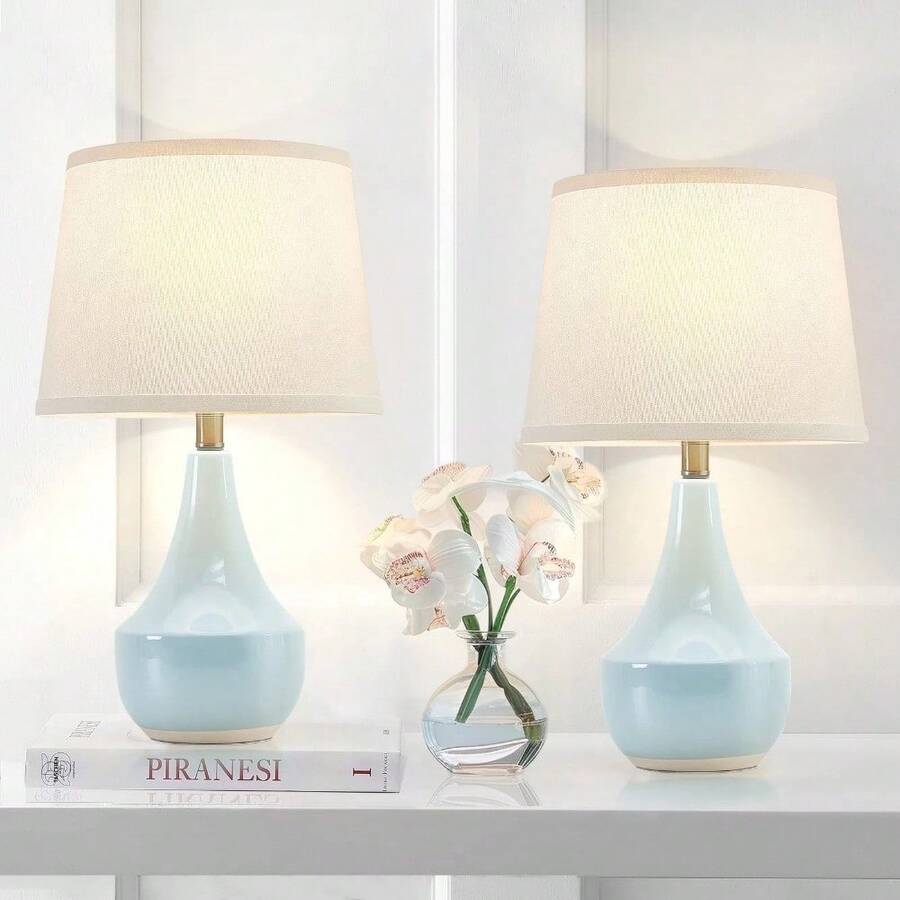 NATYSWAN Pink Table Lamp Set Of 2, Ceramic Table Lamp Classic Beside ...