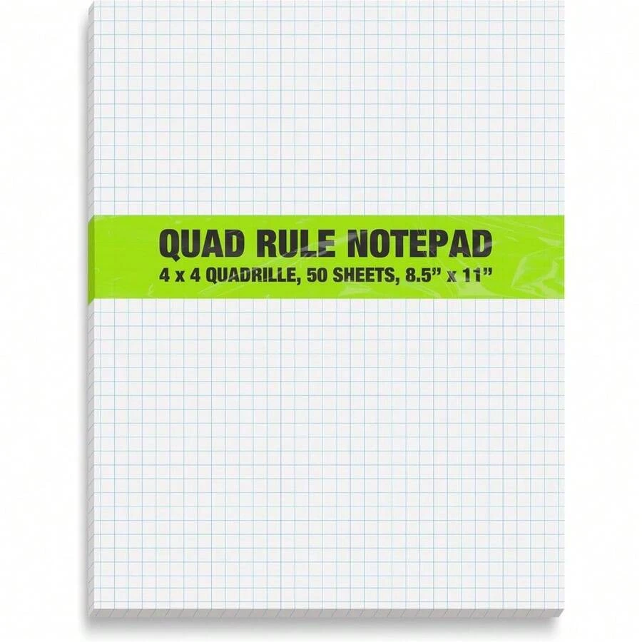 Graph Paper Pad, 8.5" X 11", 50 Sheets, Double Sided, White, 4x4 Blue ...