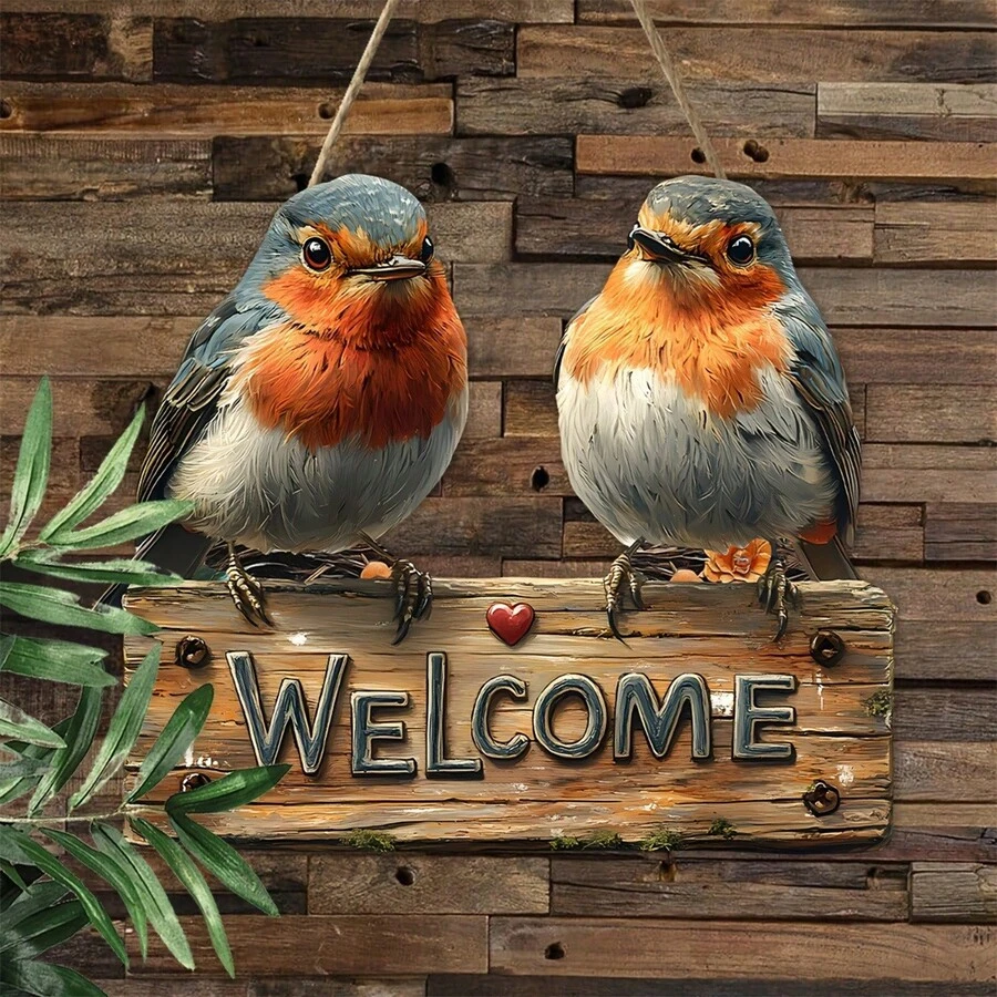 Bird Welcome Sign For Front Door Rustic Style Wooden Door Decor Hanging ...