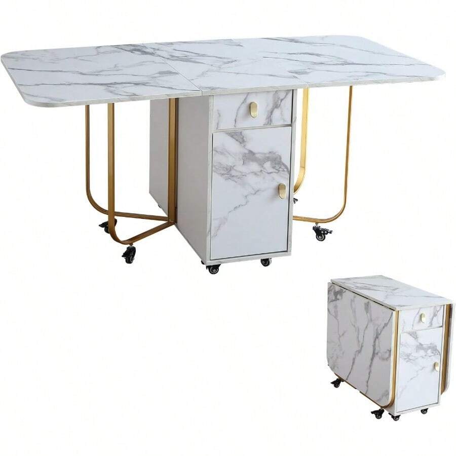FUNROLUX Folding Dining Table With Rack And 2 Storage Drawers, Movable ...