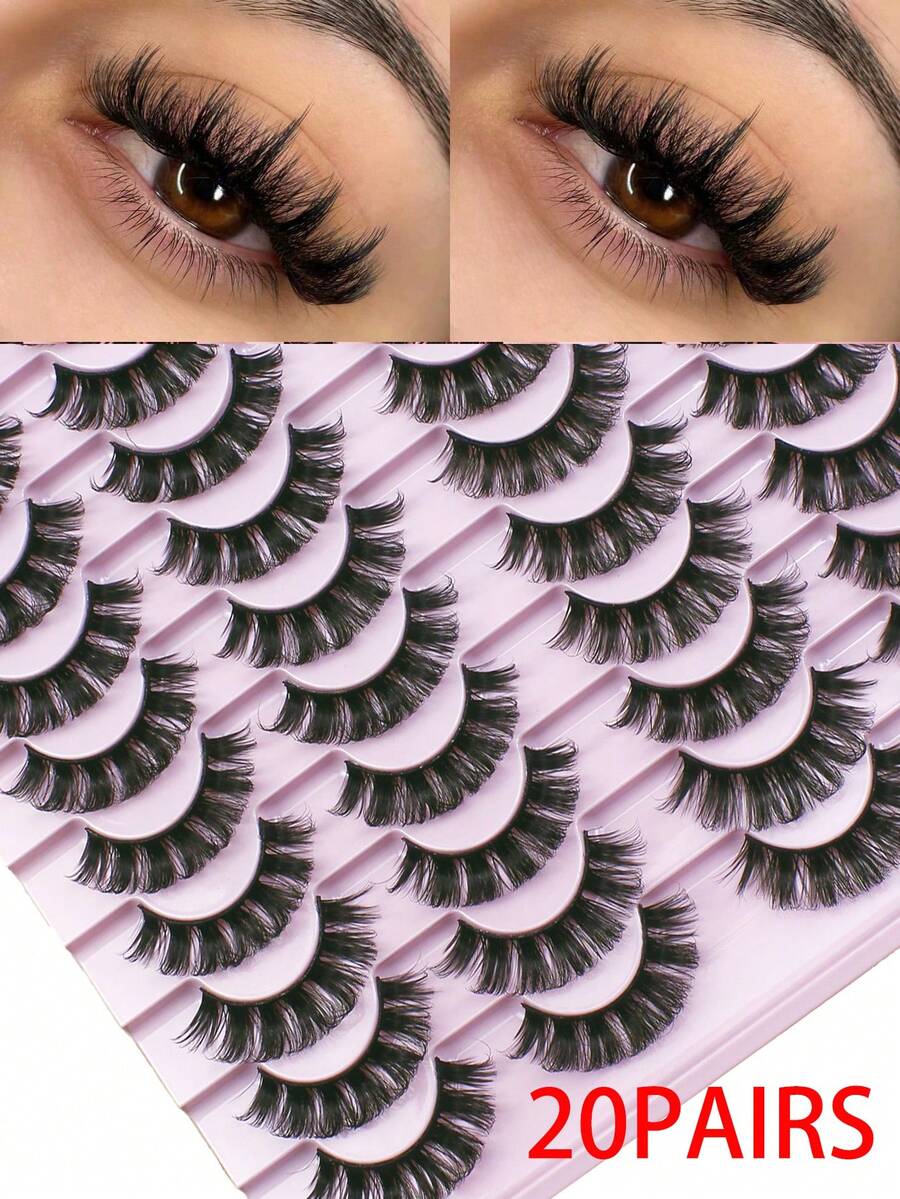 20 Pairs Russian Strip Lashes D Curl Lashes Faux Mink Eyelashes ...