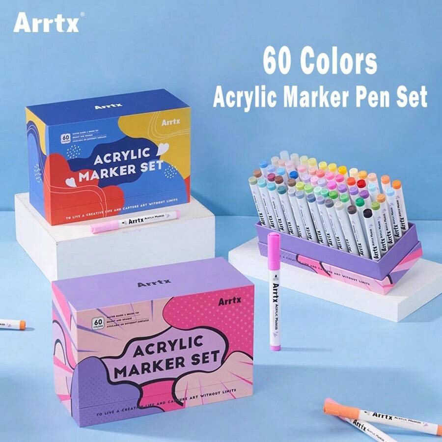 Arrtx 60 Colors Acrylic Marker Pens Set, Blendable Soft Tip Kalemlik ...