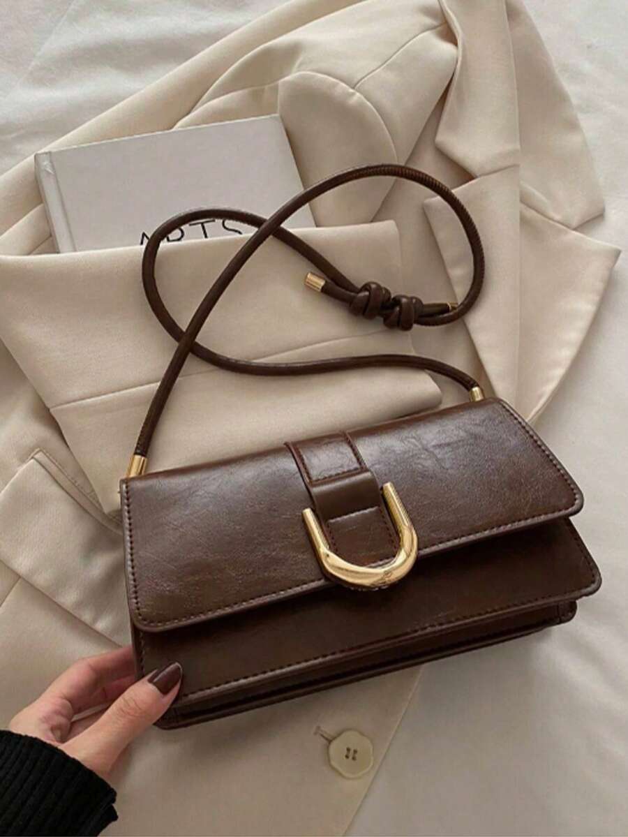 Retro Solid Colored Square Shoulder Bag All Matching Flap Armpit Purse ...
