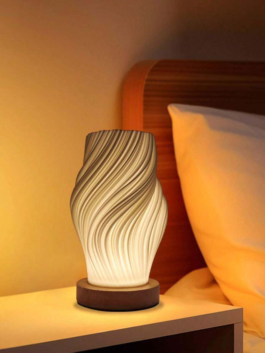 Wooden Base Bedside Lamp - Bedroom Button Control Table Lamp, 12-Level ...