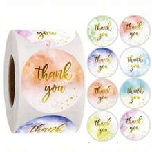 500 Colorful Circular Thank-You Stickers, 1-Inch Gold Cursive Design ...