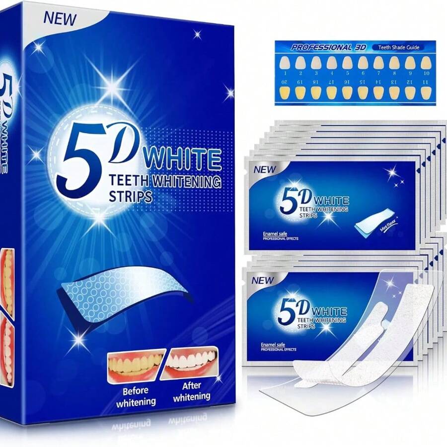 5D White Teeth Whitening Strips - 14 Treatment, 28 Pcs Professional ...