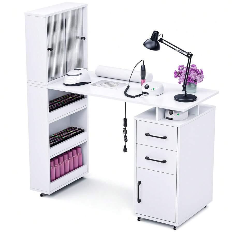 Advwin Manicure Table Nail Desk For Nail Tech With Wrist Cushion ...