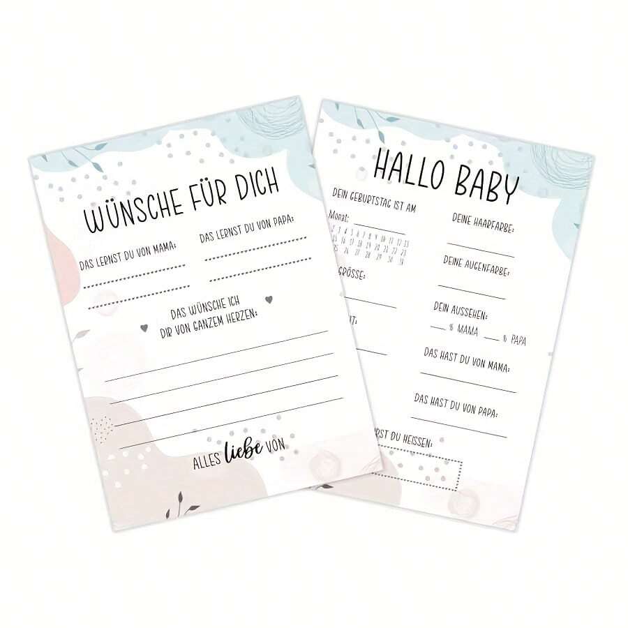 German Baby Shower Games Cards, Double-Sided Wishes For Baby Cards To ...