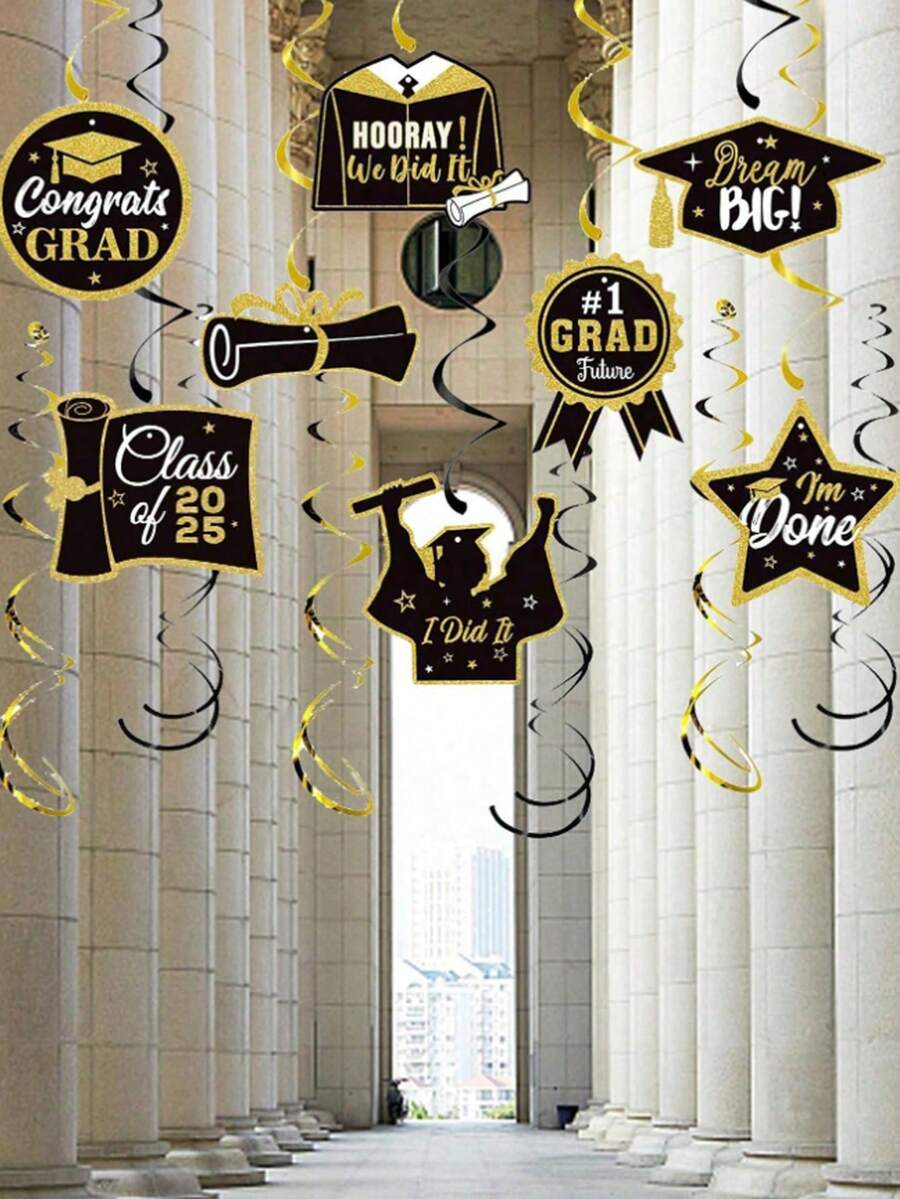 Black Graduation Year 2025 Spiral Omaments,Congrats Grad Decorations ...