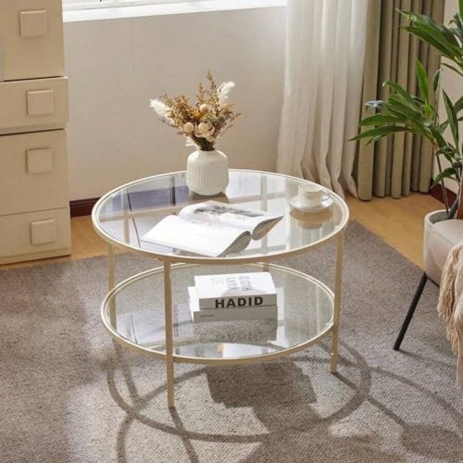 Glass Coffee Table, 30" Round Coffee Table, Transparent Glass Coffee ...