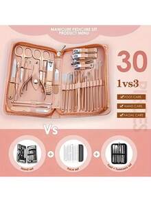 30pcs Rose Gold Manicure Set, With Nail Clippers And Pedicure Tools All ...