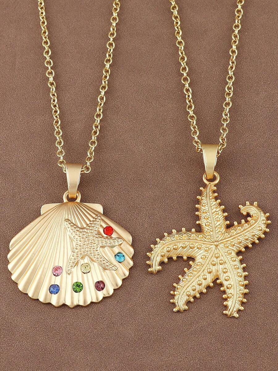 1 Piece Matte Gold Color Large Starfish Scallop Shell Charm Pendant ...