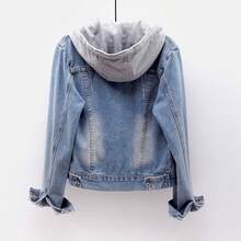 Women's Denim Jacket 2025 Spring New Long Sleeve Slim Fit Hooded Short ...