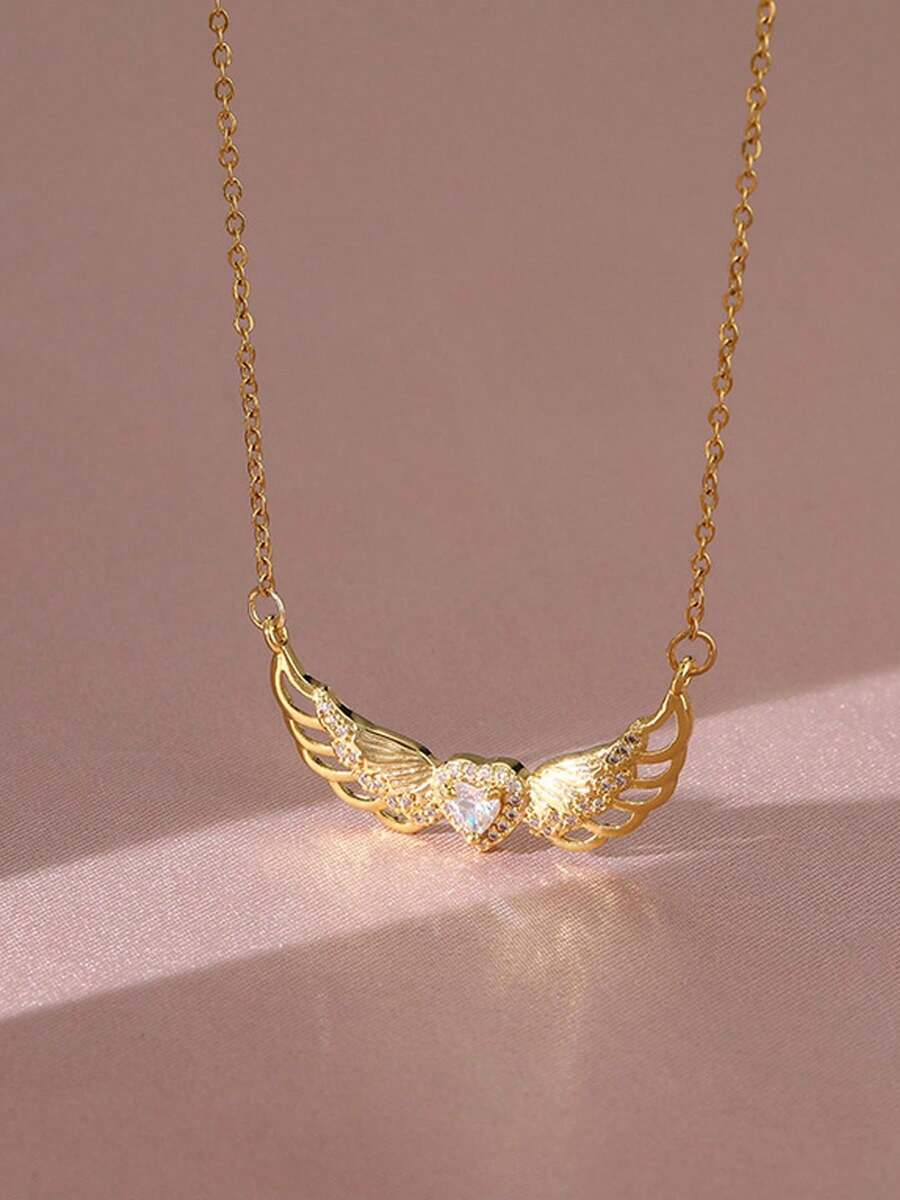 1pc Elegant Wing-Shaped Angel Wing Pendant Necklace With Sparkling Faux ...