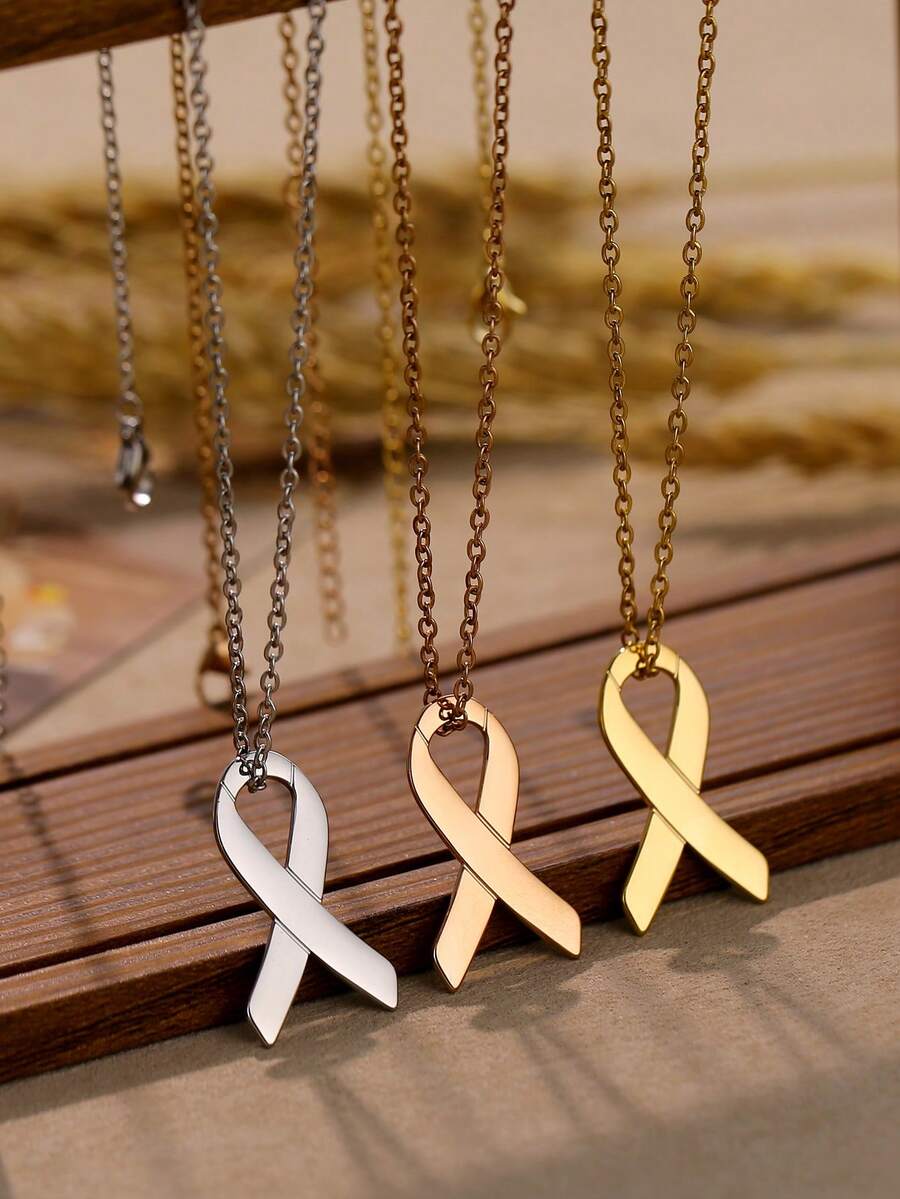 1PC Breast Cancer Ribbon Necklace In Gold, Silver And Rose Cancer ...