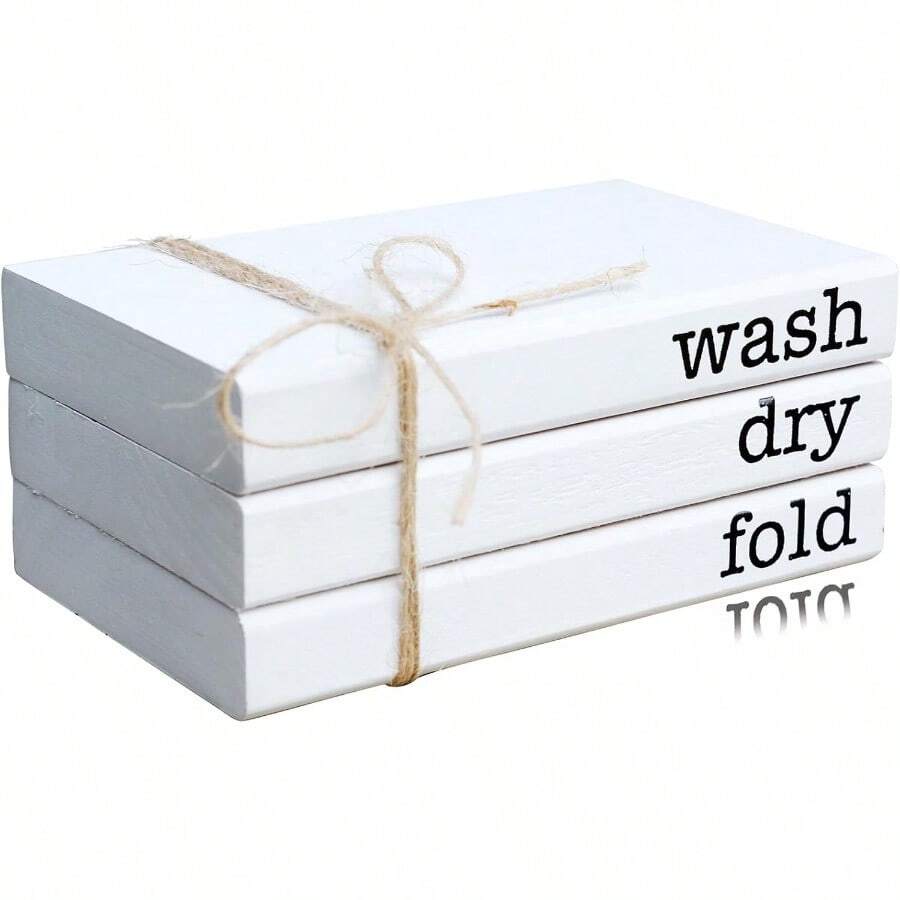LIVDUCOT Mini Laundry Room Decor Farmhouse Laundry Wooden Book Stack ...