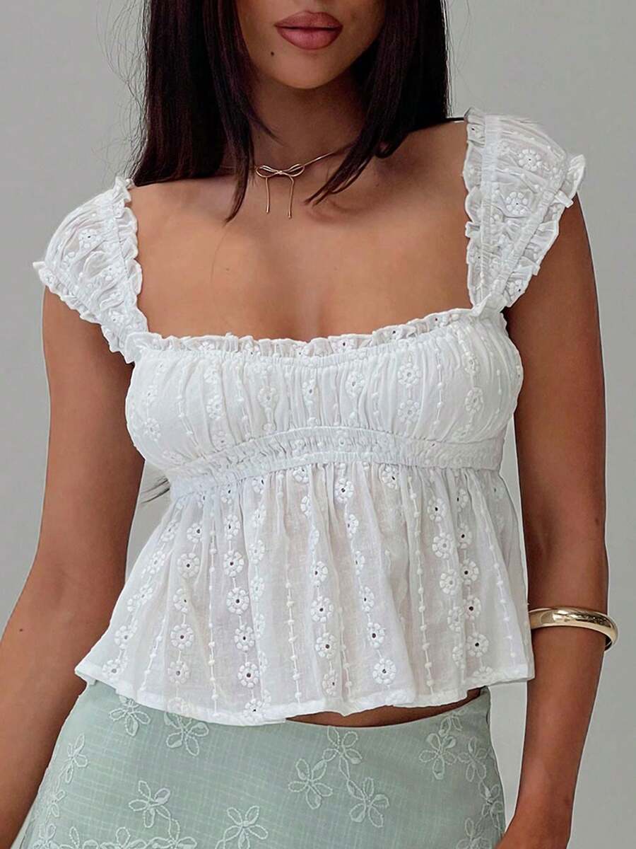 Women Summer Cami Tops Lace Ruffle Layered Babydoll Cami Crop Tops Y2k ...