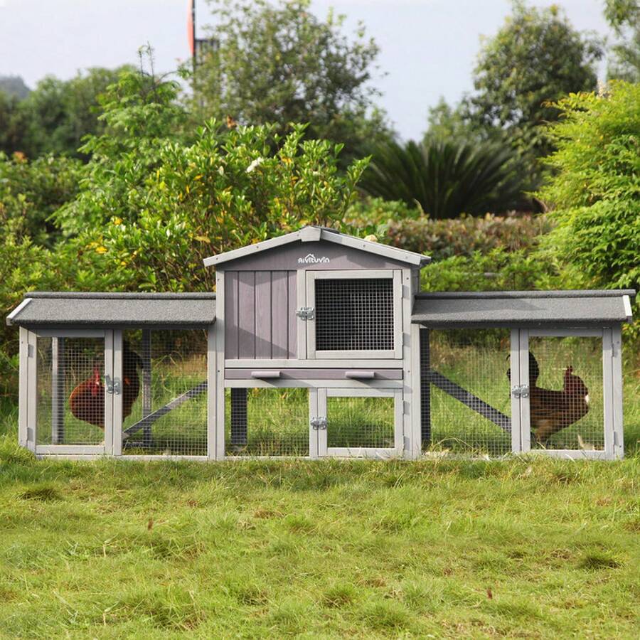 Chicken Coop With Two Run, Wooden Outdoor Chicken House With Removable ...