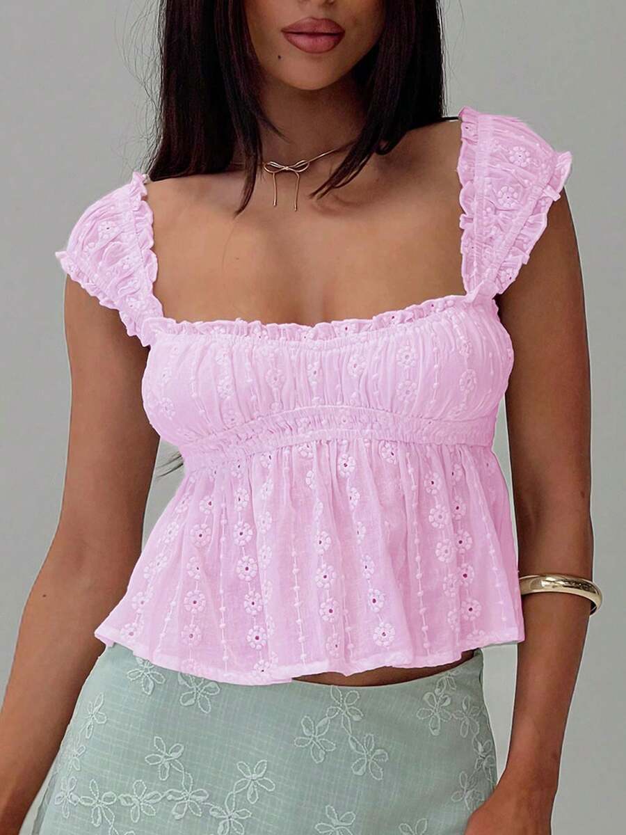 Women Summer Cami Tops Lace Ruffle Layered Babydoll Cami Crop Tops Y2k ...