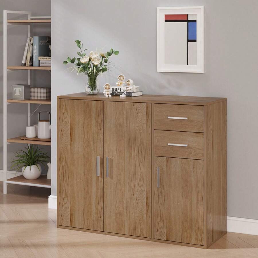 Wooden Sideboard Cabinet Cupboard Unit Storage Furniture With 2 Drawers ...