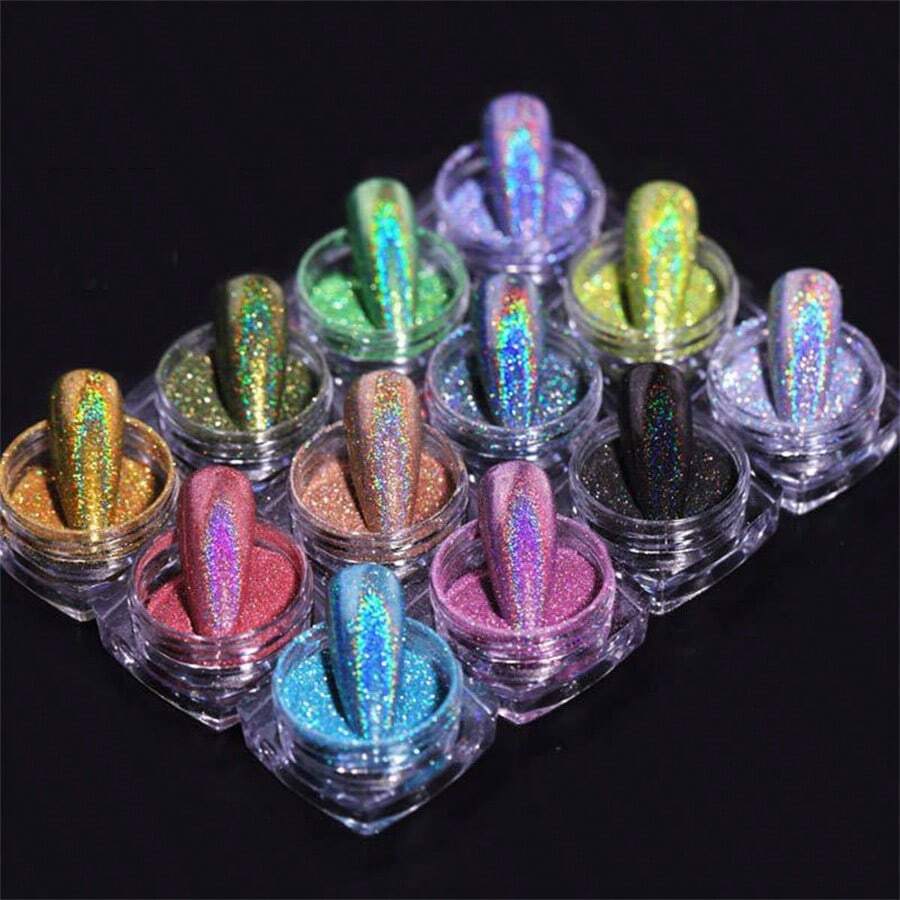 12 Colors Chrome Nail Powder Kit, 12PCS Chrome Powder 0.05mm 1/720 ...