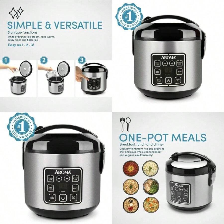 Aroma 8Cup Cooked Rice Amp; Grain Cooker Steamer New Bonded Granite ...
