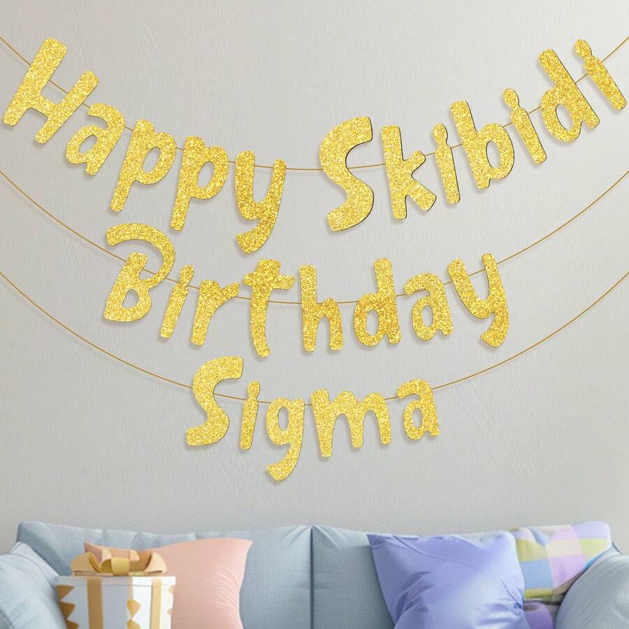 Happy Skibidi Birthday Banner Gold Glitter Birthday Party Banner Gen Z ...